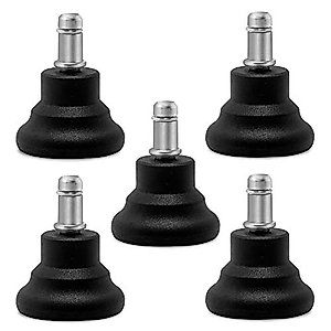 Guildrey Bell Glides Replacement, 7/16” (11mm) Stem Diameter, Fixed Stationary Caster for Office Chair, Low Profile - Set of 5 (Black)