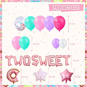 LXlucktim Two Sweet Birthday Party Supplies for 2 Year Old Girl, 150 Pcs Donut Party Decorations for Girls Baby - Backdrop, Cake, Cupcake Toppers, Tablecloth, Highchair Nanner, Crown and Poster