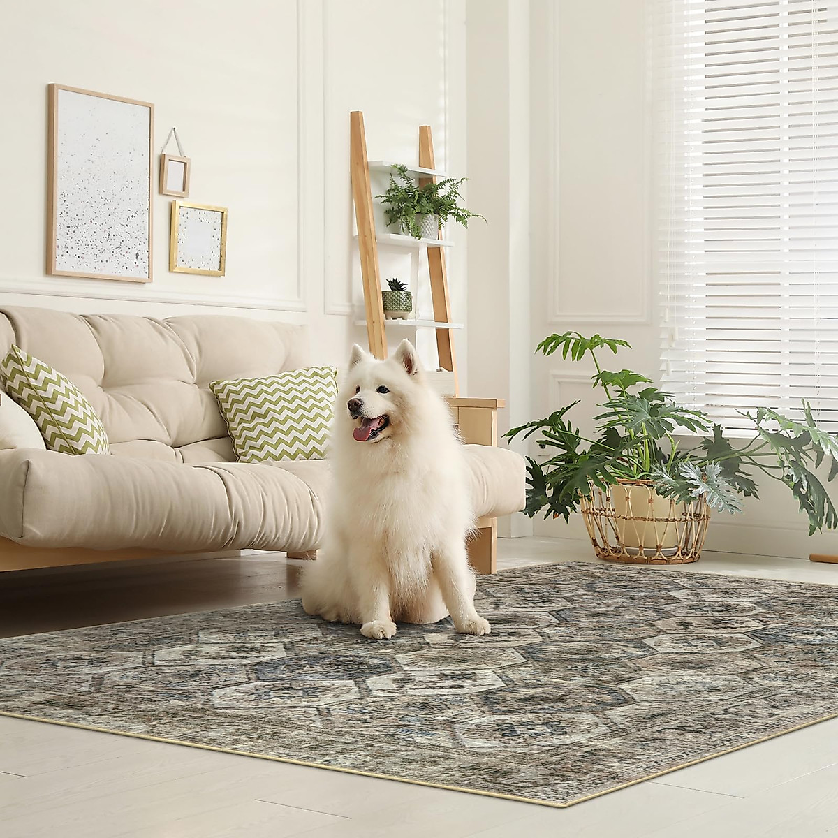 Lahome 5x7 Area Rugs 5 x 7 Dining Room Rugs for Under Table Large Washable Dining Room Rug,Moroccan Trellis Non Slip Non Shedding Indoor Carpet for Living Room Bedroom,Antique/Moss