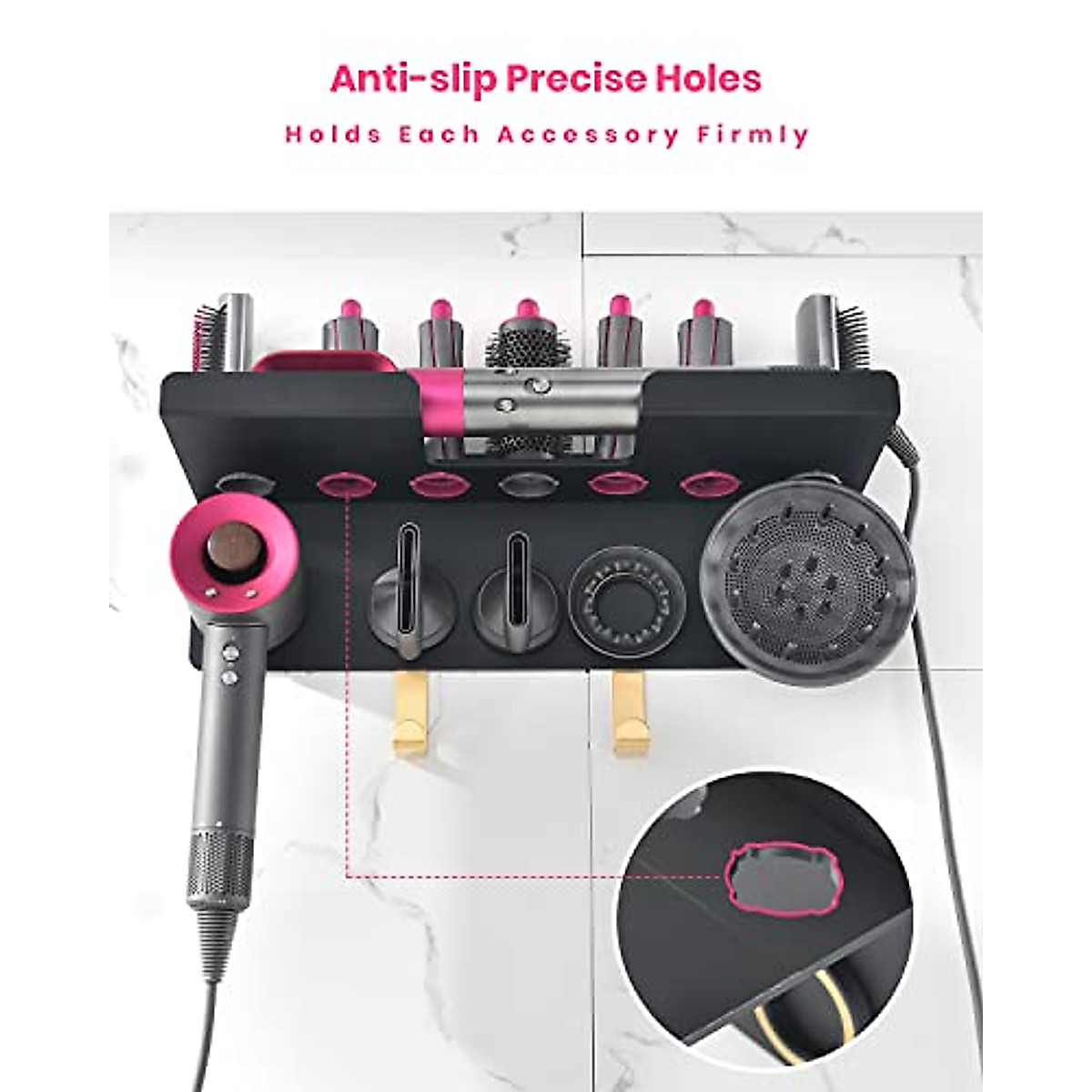 Storage Holder for Dyson Airwrap, Wall Mount Stand for Dyson Supersonic and Styler, Nail-Free Aluminum Alloy Hair Dryer Holder for Dyson, Organizer Rack for Bathroom Bedroom Hair Salon Barbershop