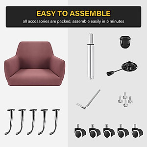 WKWKER Modern Velvet Desk Chair Home Comfy Makeup Office Chair with Wheels Adjustable Swivel Armchair with Backrest for Counter Vanity Bedroom Salon Studio Shop Lab (Rose)