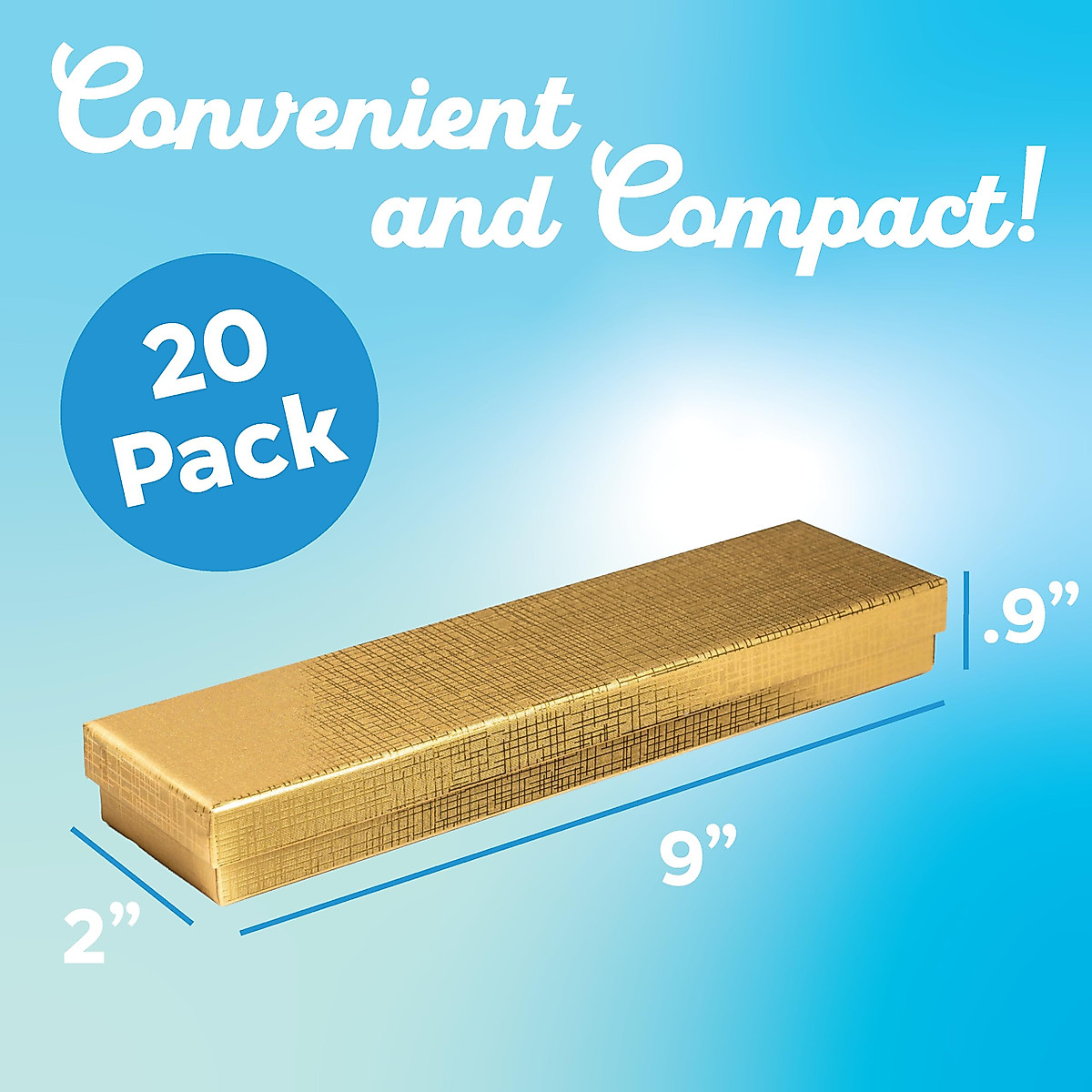 Prestige and Fancy Jewelry Gift Boxes, 20 Pack, 8 x 2 x 0.9 - Cotton Filled Cardboard Gift Box with Lids for Watches, Bracelets, Anklets, For Christmas, Party Favors, Jewelry Store (Gold)