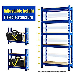 PrimeZone Storage Shelves 5 Tier Adjustable Garage Storage Shelving, Heavy Duty Metal Storage Utility Rack Shelf Unit for Warehouse Pantry Closet Kitchen, 28" x 12" x 59", Blue