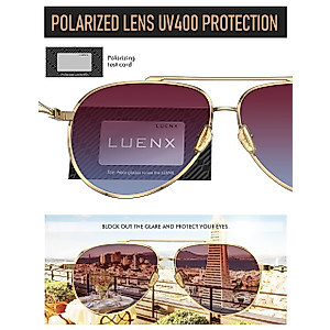 LUENX Men Women Aviator Sunglasses Polarized - UV 400 Protection Nonmirror Lens Metal Frame with Accessories 60mm(Gradient Red and Blue lens)