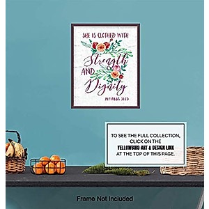 She is Clothed With Strength and Dignity - Christian Wall Decor - Proverbs 31 - Bible Verse Wall Art - Scripture Wall Decor - Inspirational Gift for Women, Girls - Religious Gifts - God Wall Decor