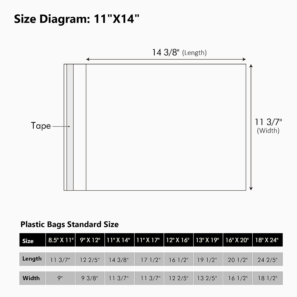 50 Pack Acid-Free Crystal Clear Sleeves Storage Bags for 11x14 Art Prints/Pictures/Photos/Framing Mat Mattes (Bag Size: 11 3/7"x14 3/8")