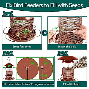 CEED4U Bird Feeder for Outdoors 4LB Seeds Retractable Large Wild Bird Feeders with Hook and Cover Metal Hanging Bird Feeders Garden Yard for Outside Cute Cat Shaped Brown