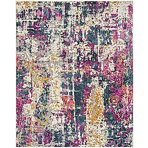 SAFAVIEH Madison Collection 8' x 10' Ivory/Blue MAD143B Modern Boho Abstract Non-Shedding Living Room Bedroom Dining Home Office Area Rug