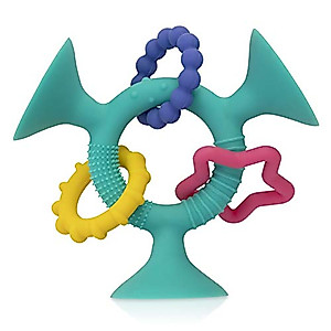 Nuby Silly Three Prong Interactive Suction Toy with Colorful Rings, Aqua
