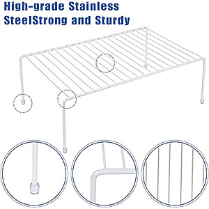 JBESUHI Large (16.1 x 10.2 Inch) Cabinet Storage Shelf Rack, Kitchen Shelves，Kitchen Counter and Cabinet Shelf, Storage Rack Organizer for Kitchen, Fridge, Cabinet, Bathroom Cupboard (White, 4)