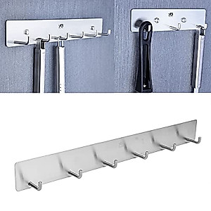 Vifemify Stainless Steel Towel Hook Six Hook Self-Adhesive Stainless Steel Hook Towel Rack Wall Hook Kitchen Bathroom Easy Installation