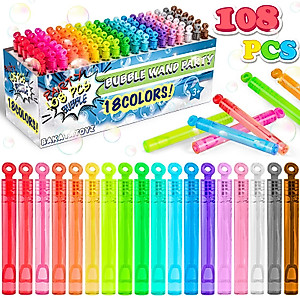 Bakatatoyz 108 Pack 18 Colors Mini Bubble Wand Bulk Assortment, Kid Party Favors Toy for Carnival Prizes, Goody Bag Stuffers, Themed Birthday, Halloween Treat or Trick Gift for Boys Girls Child
