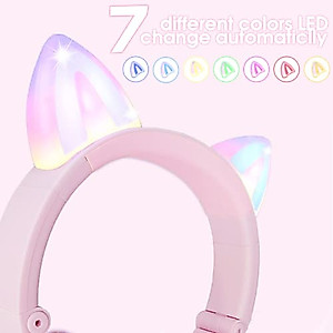 YUSONIC Cat Ear Bluetooth Headphones,Toddlers Kids Wireless Headphones for Boys Girls Amazon Fire Tablet/Laptop/iPad/School (Purple)