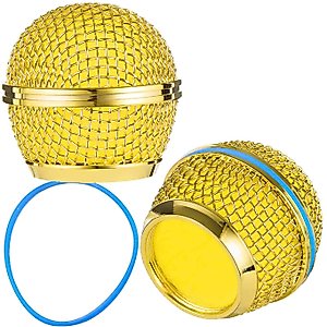RhymKawa Gold Microphone Cover for Shuer SM58, SM58LC, Beta58, Beta58A, SA-M30, SV100, RK143G Windscreen Replacement, 2 Pack