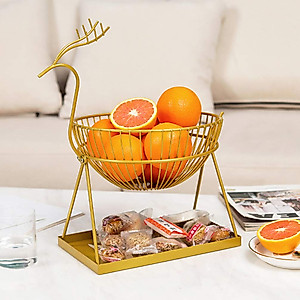 BESPORTBLE 1pc Deer Double Layer Fruit Basket Fruit Serving Basket Dry Fruit Holder Thank You Bags Wire Fruit Basket Fruits Metal Baskets Tabletop Decor Iron Household Fruit Dish