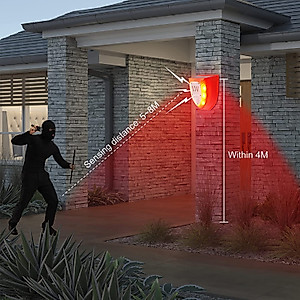 MAIXI Solar Sound Alarm Motion Detector Warning Alarm Outdoor 120db Sound Security Flash Lighting Rain Proof Day and Night Mode for Home Villa Yard Farm Storage Room