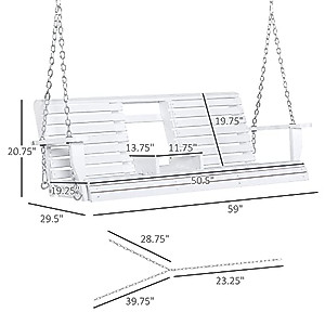 Outsunny 3-Seater Wooden Porch Swing, Patio Swing Bench with Folding Coffee Table, Cup Holders and Chains Included, 440lbs Weight Capacity, White