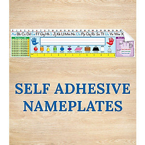 Carson Dellosa 30-Piece 17 1/2” x 4” Quick Stick Traditional Manuscript Name Tags for Classroom, Adhesive Name Plates for Student Desks, Classroom Name Tags With Ruler, Shapes, Numbers, and Alphabet