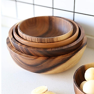 qiguch66 Storage Container,Household Round Wooden Fruit Salad Bowl Dinnerware Basin Container Kitchen Tool - S