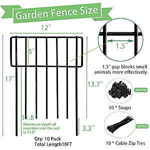 Thrivinest 10 Pack Animal Barrier Fence, No Dig Fence Decorative Fences, 17in(H) x10ft(L) Rustproof Metal Small Garden Fence Border for Dogs Rabbits, Bottom Blocker for Outdoor Yard Patio