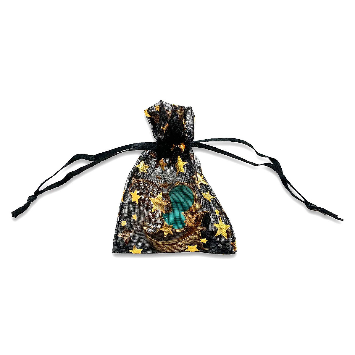 TheDisplayGuys 100-Pack 2" x 2-3/4" Sheer Organza Gift Bags with Drawstring (X-Small) - Metallic Stars (Black/Black) - for Wedding Party Favors, Jewelry, Candy, Treats Mesh Pouch