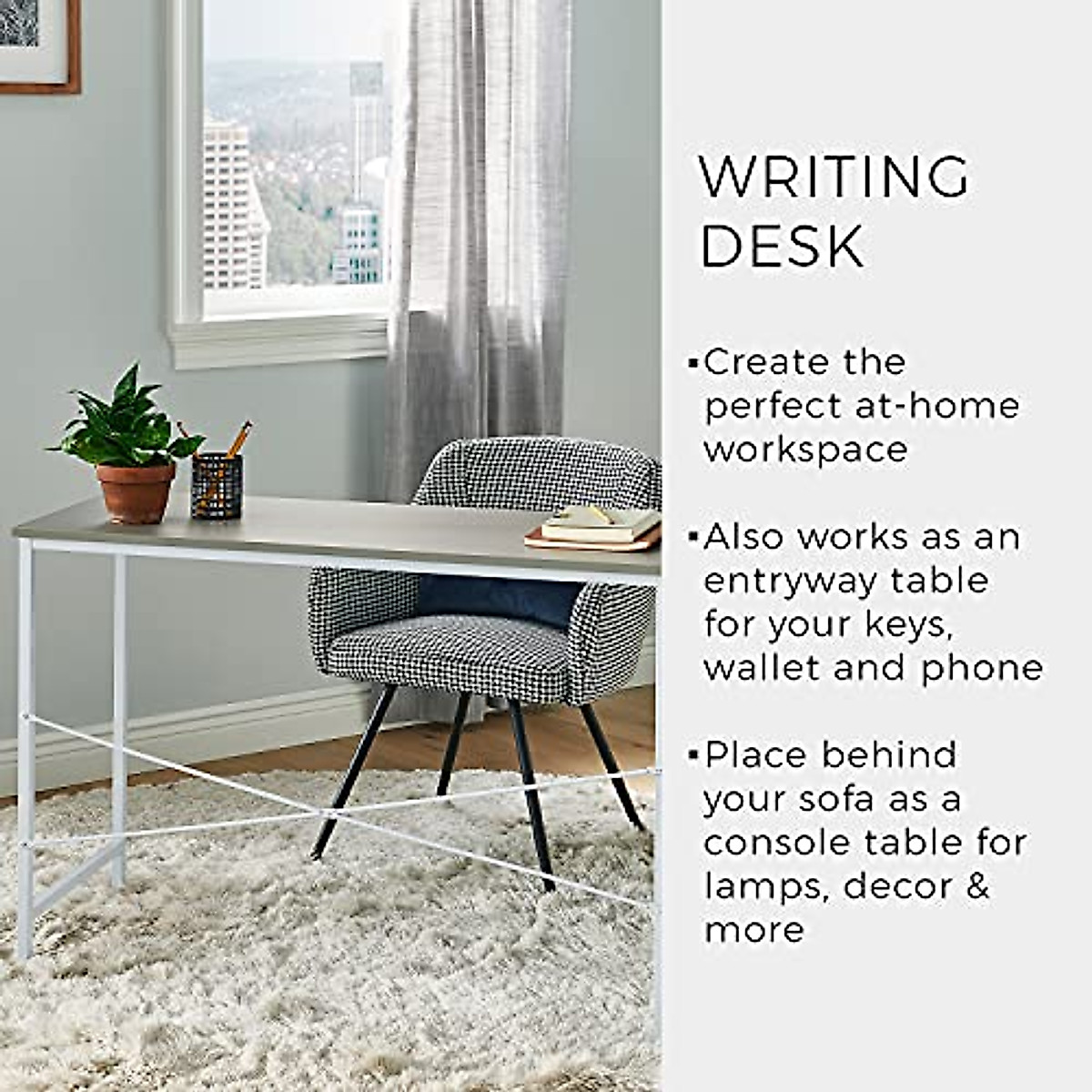 ClosetMaid Writing Desk or Console Table for Office, Entryway or Living Room, Industrial Modern Design, Wood with White Metal Frame, Smoky Taupe