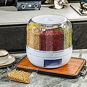 VIKKSAER Rotating Grain Dispenser, 6 Grid Rotating Food Dispenser With Button Moisture Resistant Household, Cereal Containers For All Beans, Barley, Millet (8.2Qt)