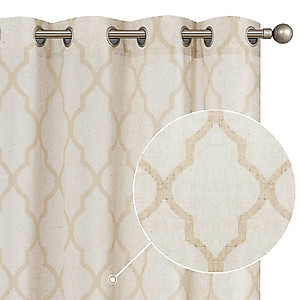 jinchan Linen Curtains Moroccan Tile Curtains for Bedroom Geometric Curtains for Living Room Drapes Light Filtering Lattice Curtains Grommet Curtains 84 Inch Length 2 Panels Set Taupe on Beige