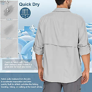 Men’s Long Sleeve Shirts UV UPF 50 Sun Protection Hiking Fishing Safari Shirt Quick Dry Cool Utility Blouse (5052 Light Grey M)