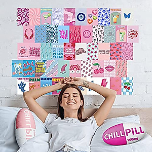 Chill Pill Pillow - White Elephant Gift, Cute Preppy Pillows for Preppy Room Decor Y2K Fashion Room Decor Aesthetic,Birthday Gifts for Nurses Doctors Wife Med Student (Pink)