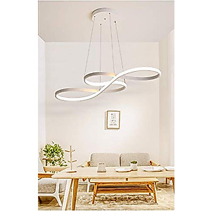 Modern Pendant Lighting White LED Pendant Light for Contemporary Living Dining Room Kitchen Island Dimmable Chandelier Dimming Ceiling Lamp Minimalist Wave Hanging Light Fixture with Remote (White)
