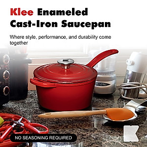 Enameled Cast Iron Saucepan Set for Professional & Home Use - 2.4 Quart - Heavy Duty Non-Stick Saucepan with Lid for Induction Gas Stoves & All Cooktops (Red)