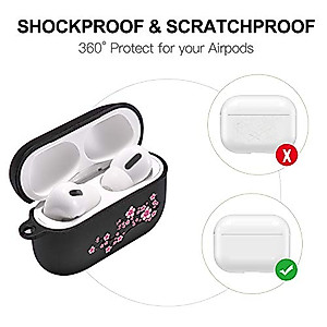 Cherry Blossom Case for Airpods Pro with Keychain, MAYCARI Cute Pink Floral Girls and Women Back Cover Protective Soft TPU Case for Airpod Pro