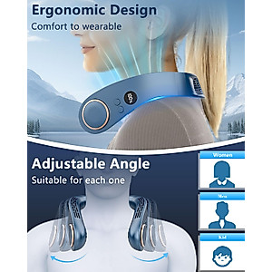 Neck Air Conditioner,Neck Fan Rechargeable Battery Operated Metal Cooling Plate AC Cooler,Personal Portable Neck Fans that Blow Cold Air,Usb Bladeless Quiet Head Wearable Hangs Around Neck Device Blue