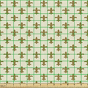 Ambesonne Retro Fabric by The Yard, Fleur-de-lis Flower of The Lily Design Traditional Repetitive Pattern, Decorative Fabric for Upholstery and Home Accents, 1 Yard, Cream Gold