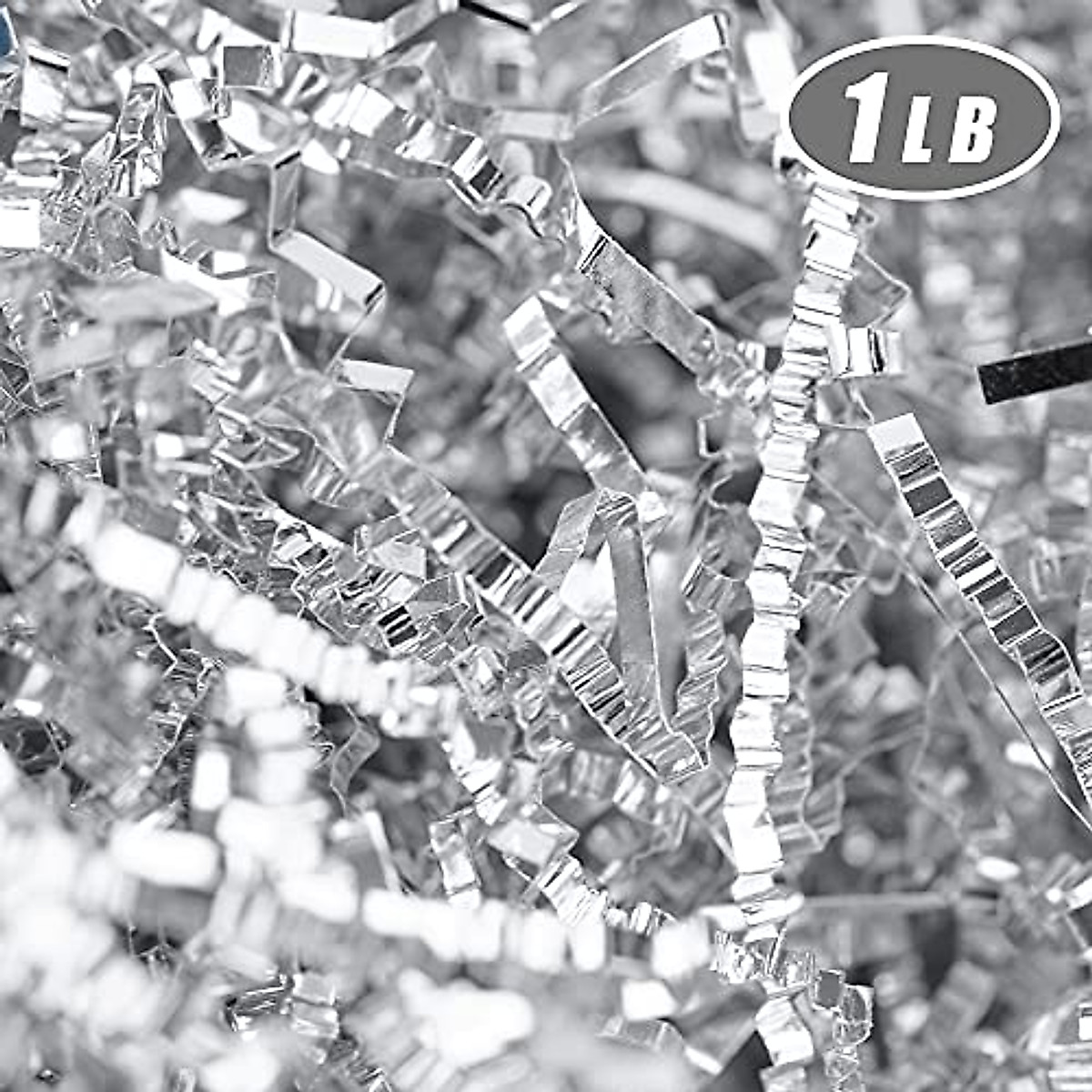 Kolewo4ever 1LB Crinkle Cut Paper Shred Filler Metallic Shredded Paper Filler Strands Shred Raffia Tissue Craft Bedding Cushion, Wedding Birthday Bridesmaid Engagement Gift Box Bag Retail (Silver)