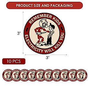 OCQOTAT Remember Kids Electricity Will Kill You Sticker - 10 Pack Electricity Will Kill You Hard Hat Stickers for Men Lineman, Electrician Warning Sticker for Tool Box, Car, Helmet, Electric Meter Box