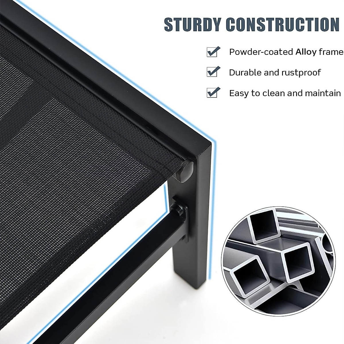 Yoneesn Pool Lounge Chair, Aluminum Outdoor Lounge Chair Set of 2 with Adjustable 5-Position Recliner and Lay Flat Patio Chaise Lounge for Patio, Beach, Pool... (L80.7 x W28.1 x H15)