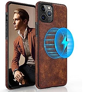 LOHASIC for iPhone 14 Pro Max Leather Case Compatible with Magsafe, Slim Luxury PU Non-Slip Grip Rugged Bumper Shockproof Full Body Protective Cover Phone Cases for iPhone 14 Pro Max 6.7" - Brown