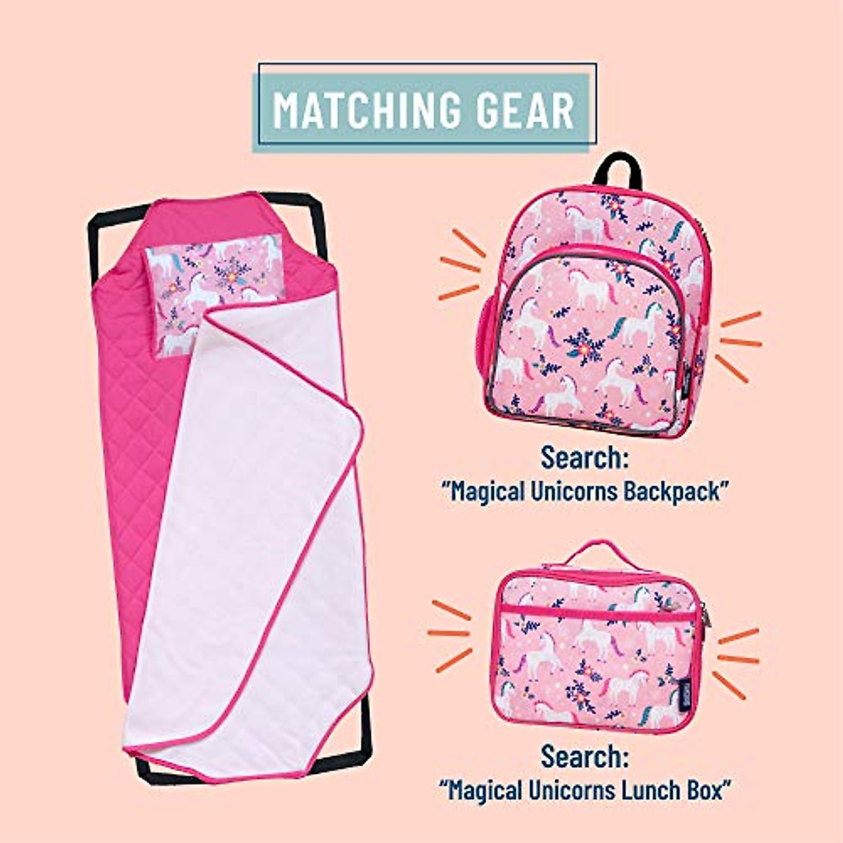 Wildkin Kids Modern Nap Mat with Reusable Pillow for Boys & Girls, Perfect for Elementary Sleeping Mat, Features Elastic Corner Straps, Soft Cotton Blend Materials Nap Mat for Kids (Magical Unicorns)