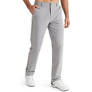 Libin Mens Golf Pants Stretch Work Dress Pants 30" Quick Dry Lightweight Business Casual Pants for Men Comfy Water Resistant, Light Grey, 40W x 30L