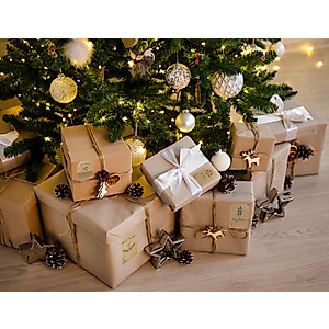 Boho Simple Christmas Gift Tag Adhesive Stickers – 2 x 3 Inch Labels, Roll of 100 with Minimalist Designs – Merry Christmas, Noel, and Candle, Made in The USA