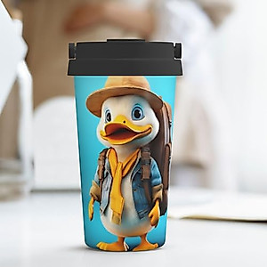 WZYCWB Duckling across backpack Printed insulated coffee cup - leak-proof design, suitable for commuting, office and travel insulated cup,