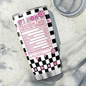 JENOIS Tumblers Women Cups Checkered Coffee Mama Funny Day For Mothers Modern Simple Simply Handle, Mom Nutrition Facts, Tumbler 20 Oz With Lid And Straw, Best Mom Ever Gifts