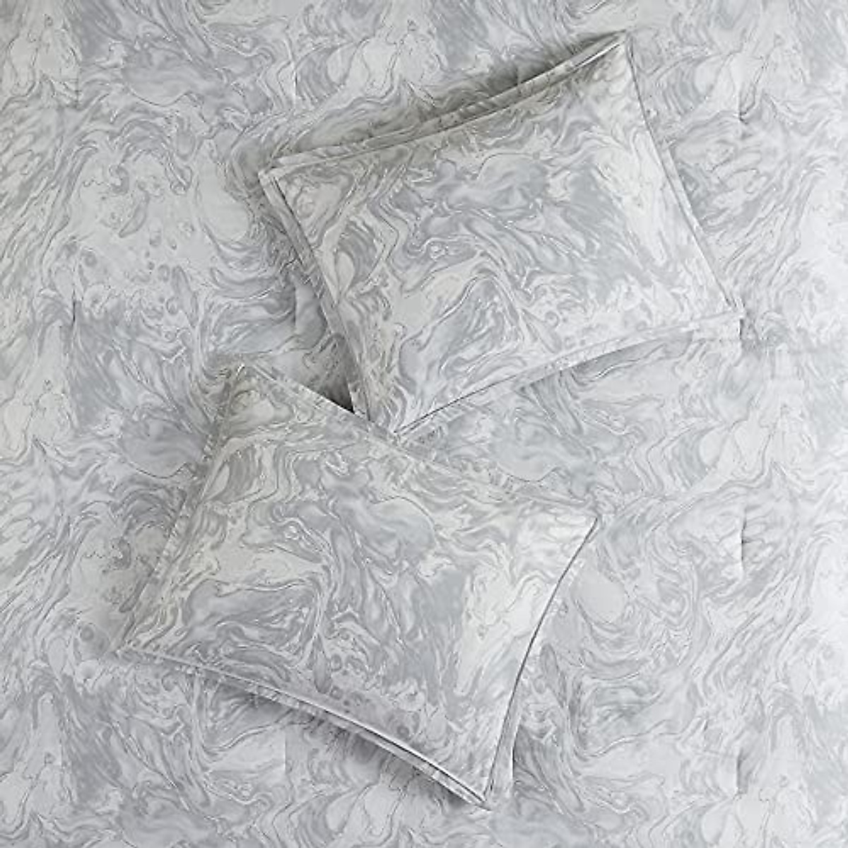 Madison Park Emory Cozy Cotton Comforter Set, Modern Marble Design All Season Down Alternative Casual Bedding with Matching Shams, Decorative Pillows, Queen(90"x90"), Grey 7 Piece