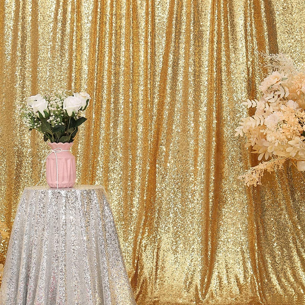 Juya Delight Gold Sequin Backdrop Curtain, Glitter Backdrop Curtain for Parties, Christmas, Wedding, Party Decoration (6ftx8ft,Gold)
