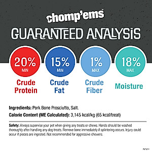 Ruffin' It Chomp'ems Serrano Ham Bone Wrapped with Prosciutto, 1 Pack - Healthy, Protein Rich Treats for Dogs - Long Lasting Dog Chews