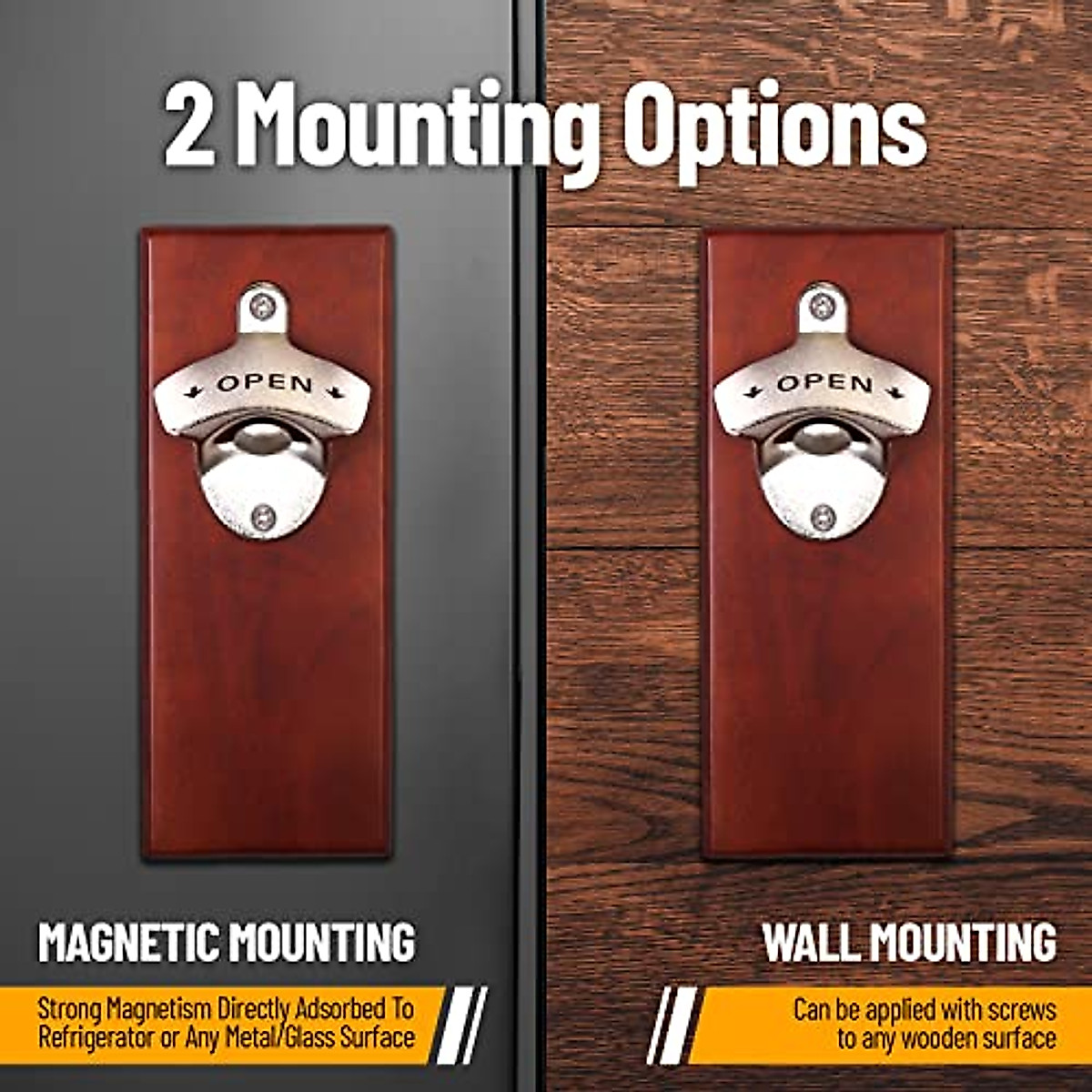 Gifts for Men Dad, Magnetic Bottle Opener - Wall Mounted Beer Opener with Auto-Catch Function - Refrigerator Mount or Install on Brick, Cement, Wood and Metal Wall - Great Gifts for Men Dad Husband