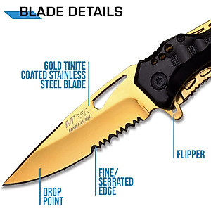 Blue Steel Personalized Laser Engraved Pocket Knife, Fathers Day, Groomsmen Gift, Graduation Gifts, Gifts for Men Free Engraving 4.5" CLOSED (Black/Gold)