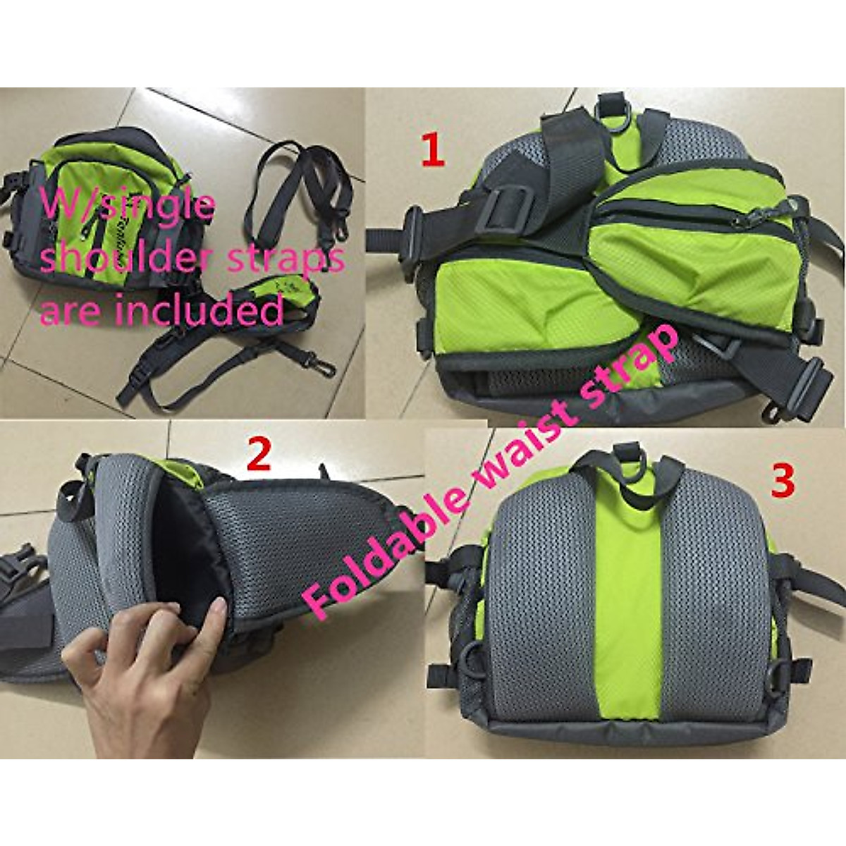 XianYingXu Multifunctional Water Resistant Outdoor Waist Pack Backpack Shoulder Bag Daypack with Water Bottle Pockets Waist Bag Fanny Pack for Running/Hiking/Camping/Cycling/Traveling (Black)